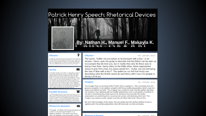Patrick Henry Speech: Rhetorical Decives by Makayla Keltner on Prezi