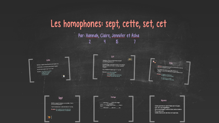 Les homophones: sept, cette, set, cet by Hannah B on Prezi