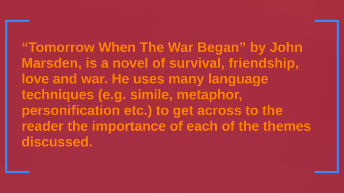 Tomorrow when the war began by John Marsden by Tennisha Seupule on Prezi