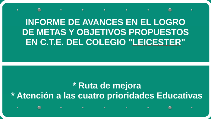 INFORME DE AVANCES EN EL LOGRO DE METAS Y OBJETIVOS by Ulises Estrada ...