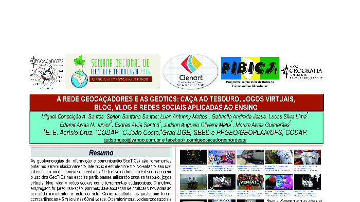 BANNER CIENART 2016 - A REDE GEOCAÇADORES E AS GEOTICS: CAÇA AO TESOURO ...