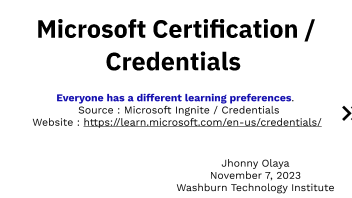 Microsoft Certification / Credentials by Jhonny Olaya on Prezi