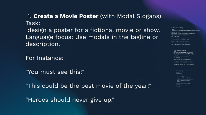 1. Create a Movie Poster (with Modal Slogans) Task: design a poster for ...