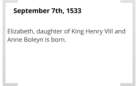 Timeline of Elizabeth I's life. by Morgan Brenner on Prezi