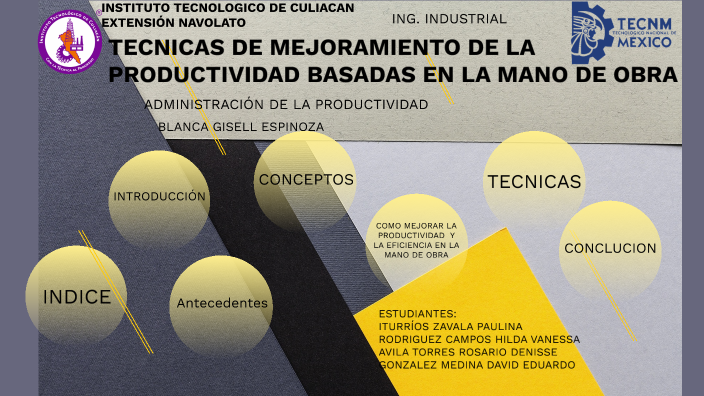 TECNICAS DE MEJORAMIENTO DE LA PRODUCTIVIDAD BASADAS EN LA MANO DE OBRA by Vane Campos on Prezi