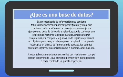 ¿Que es una base de datos? by on Prezi