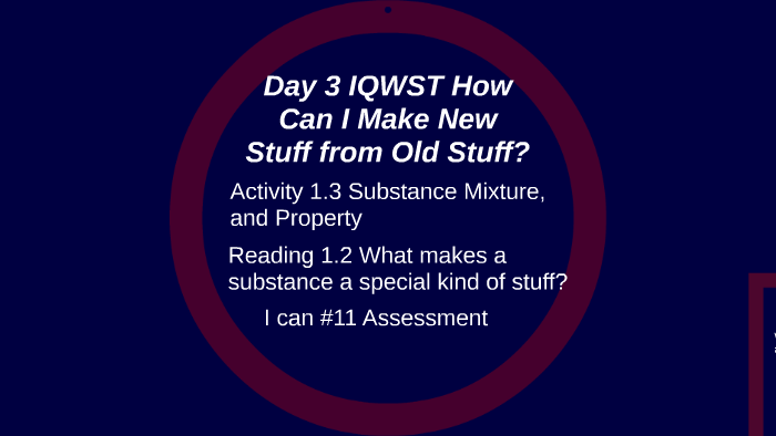 Day 3 IQWST How Can I Make New Stuff from Old Stuff? Activity 1.3 ...