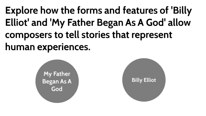 Explore how the forms and features of Billy Elliot and My father began ...