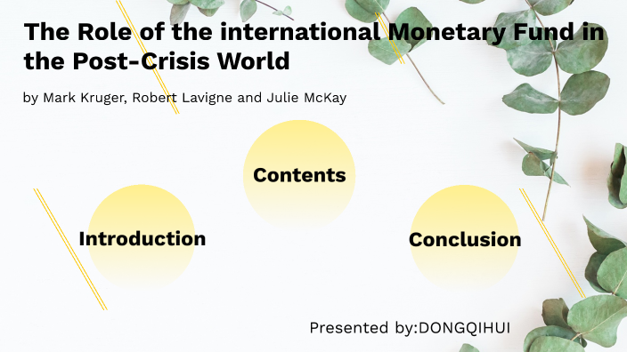 The Role of the international Monetary Fund in the Post-Crisis World by ...