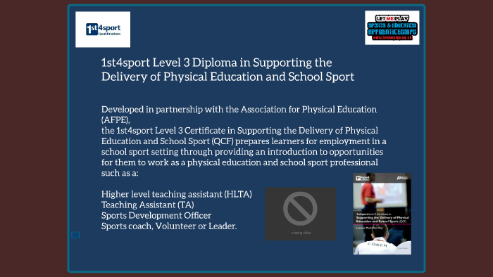 Level 3 Certificate in Supporting the delivery of Physical Education ...