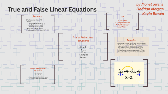 True and False Linear Equations by Monet Owens