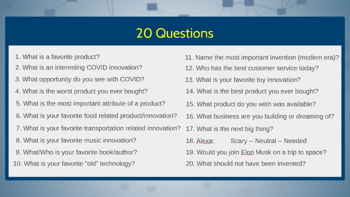 20 NPD Questions by Ron Duggins on Prezi