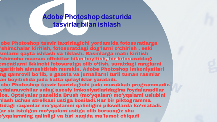 Adobe Photoshop dasturida instrumentlar yordamida maxsus effiktlar ...