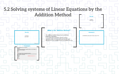5.2 Solving systems of Linear Equations by the Addition Meth by Karlyn ...
