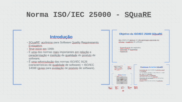 Norma ISO/IEC 25000 - SQuaRE by Brenda Faria on Prezi