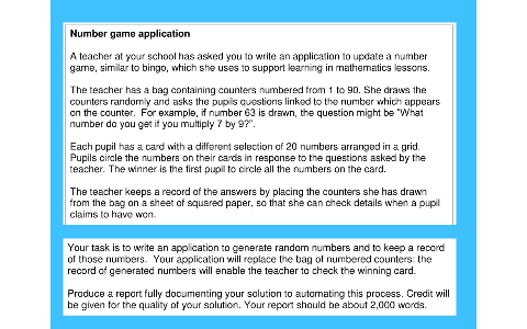 Python Bingo game - WJEC Specimen Task by Mark Tranter on Prezi