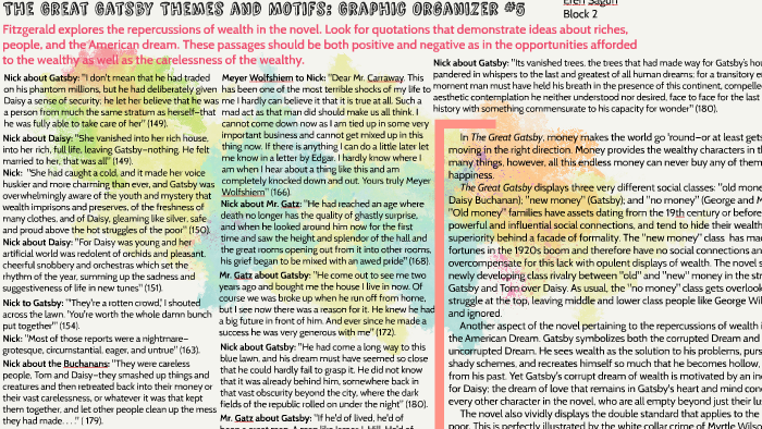 The Great Gatsby Themes and Motifs: Graphic Organizer #5 by Eren Sagun ...