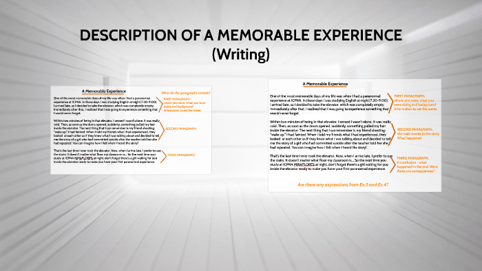 DESCRIPTION OF A MEMORABLE EXPERIENCE (WRITING)(I12) by Gregory Alva