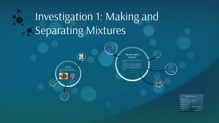 Investigation 1: Making and Separating Mixtures by Kennedy Cochran on Prezi