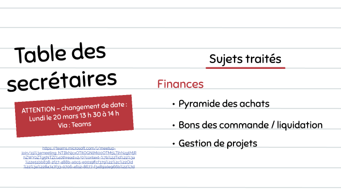 Table des secrétaires - 20 mars 2023 PM by Anne-Marie Mckibbin on Prezi