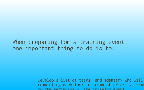 Sample checklist of things to do when preparing for a training by ...