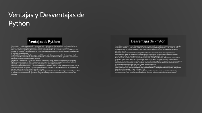 Ventajas y Desventajas de Python by Juan Palacios on Prezi