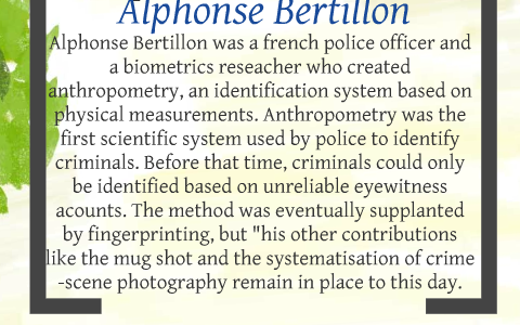 Alphonse Bertillon (identification of criminals through body ...