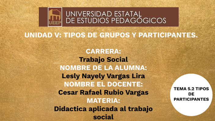 UNIDAD V: TIPOS DE GRUPOS Y PARTICIPANTES. Tema 5.2. Tipos de ...