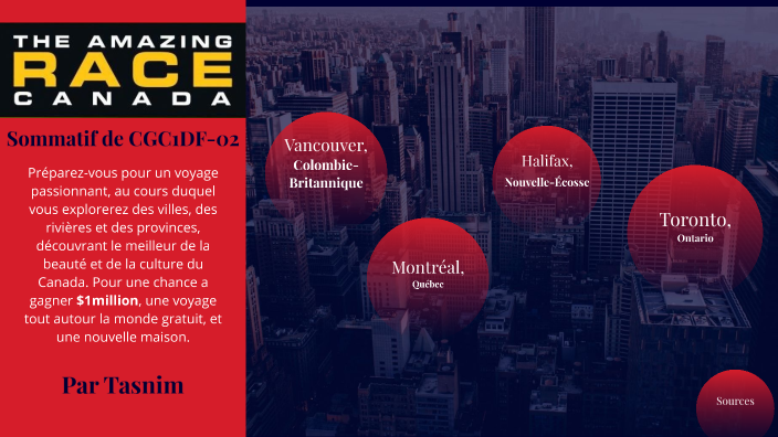 Sommatif de CGC1DF-02 "The Amazing Race Canada" by Tasnim Ghorab on Prezi