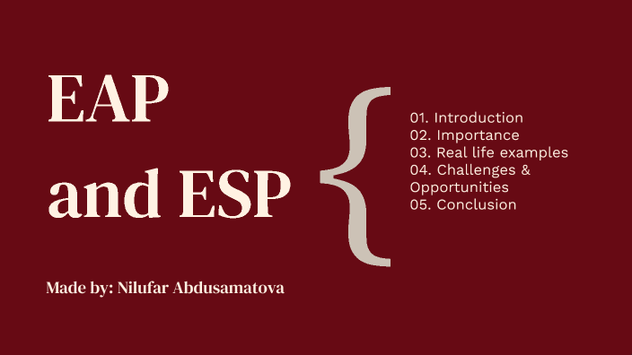 EAP and ESP for future educators by Nilufar Abdusamatova on Prezi