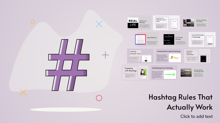 Design a modern, minimal cover slide with the title "Hashtag Rules That ...
