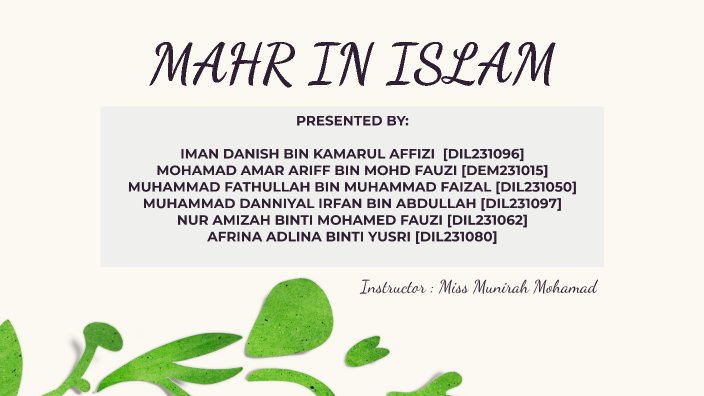 ISLAMIC LAW MAHR PRESENTATION by Amizah Fauzi on Prezi