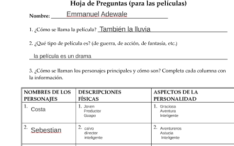 Hoja de pregunta (También la lluvia) by Emmanuel Adewale on Prezi