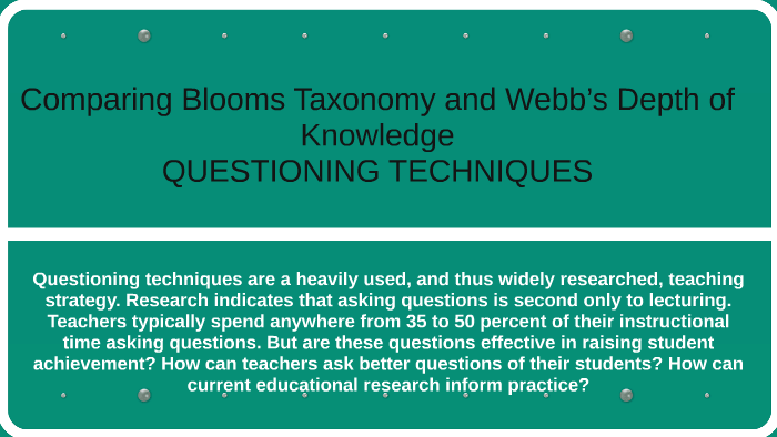 Comparing Blooms Taxonomy and Webb's Depth of Knowledge by Melinda ...
