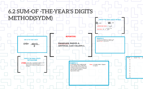 6.2 SUM-OF -THE-YEAR'S DIGITS METHOD(SYDM) by Ralph Caparino on Prezi