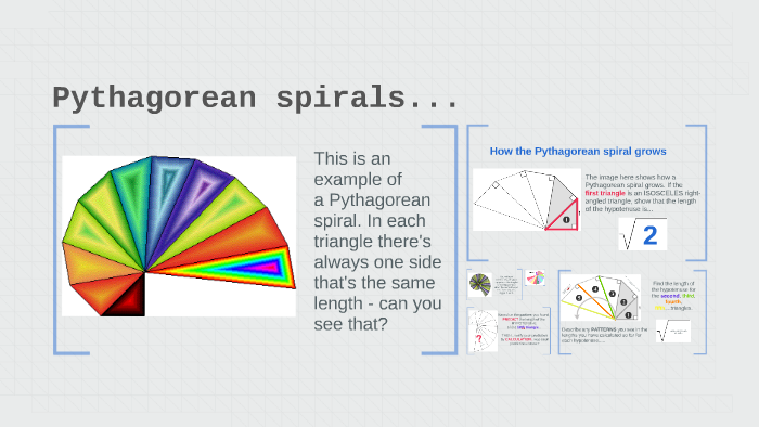 Pythagorean spirals by Callum Marshall Pythagorean spirals by Callum Marshall