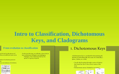 AP Bio- Intro to Classification, Dichotomous Keys, and Cladograms by ...