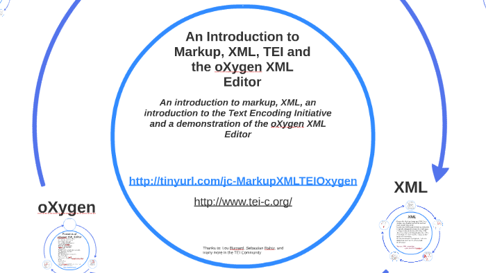 An introduction to Markup, XML, TEI, and the oXygen XML editor by James Cummings on Prezi