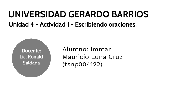 Unidad 4 – Actividad 1 - Escribiendo oraciones. by immar luna on Prezi