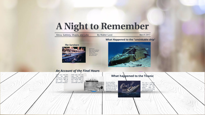 A Night to Remember by Walter Lord : presentation by: Alexa Bryan ...