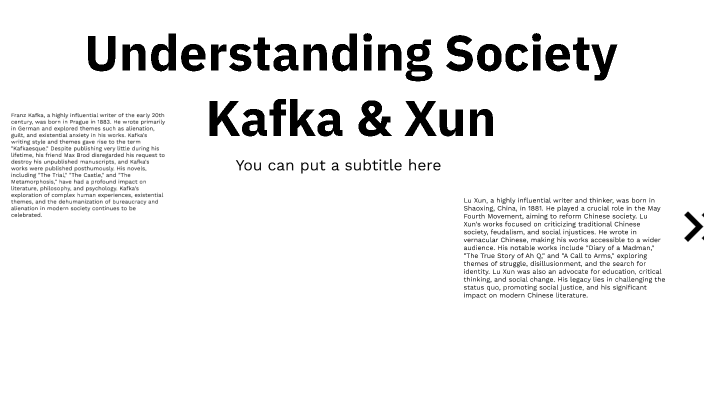 Understanding Society Kafka & Xun by Joshua Adim on Prezi
