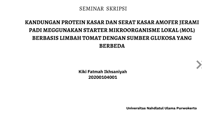 KANDUNGAN PROTEIN KASAR DAN SERAT KASAR AMOFER JERAMI PADI MEGGUNAKAN ...