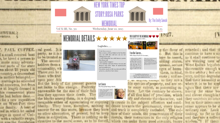 NEWSPAPER HEADLINE:ROSA PARKS MEMORIAL by Emily Sowah on Prezi