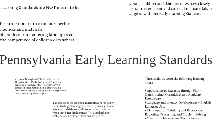 2022 Copy of PA EARLY Learning Standards by Professor Sivells on Prezi