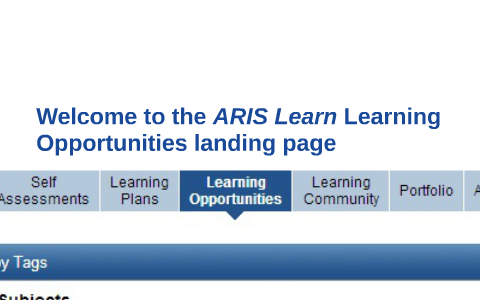 ARIS Learn Learning Opportunities Landing Page by Daniel Levin on Prezi