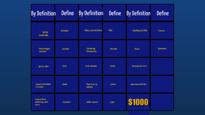 Jeopardy Game Board for Vocabulary by dan cunningham on Prezi