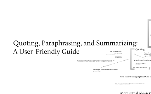 English 101-106: Quoting, Paraphrasing, and Summarizing by Laura ...