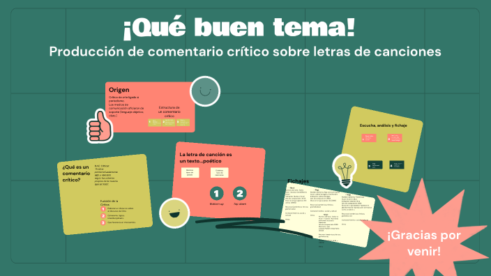 ¡Qué buen tema! Producción de comentario crítico sobre letras de ...