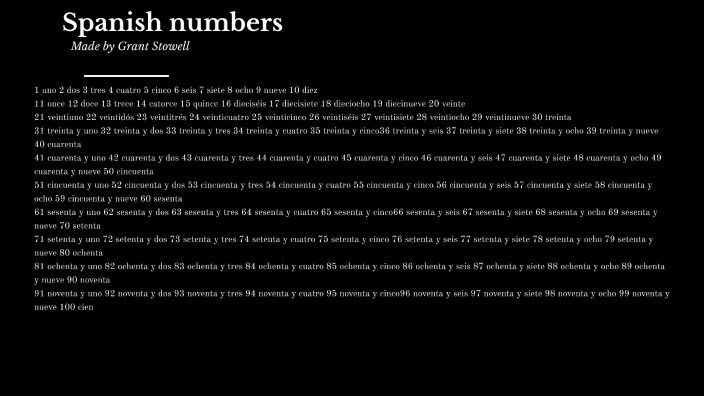Spanish numbers 1-100 by Grant Stowell on Prezi