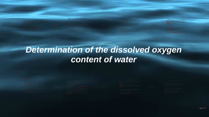 Determination of the dissolved oxygen content of water by Connie Salva ...